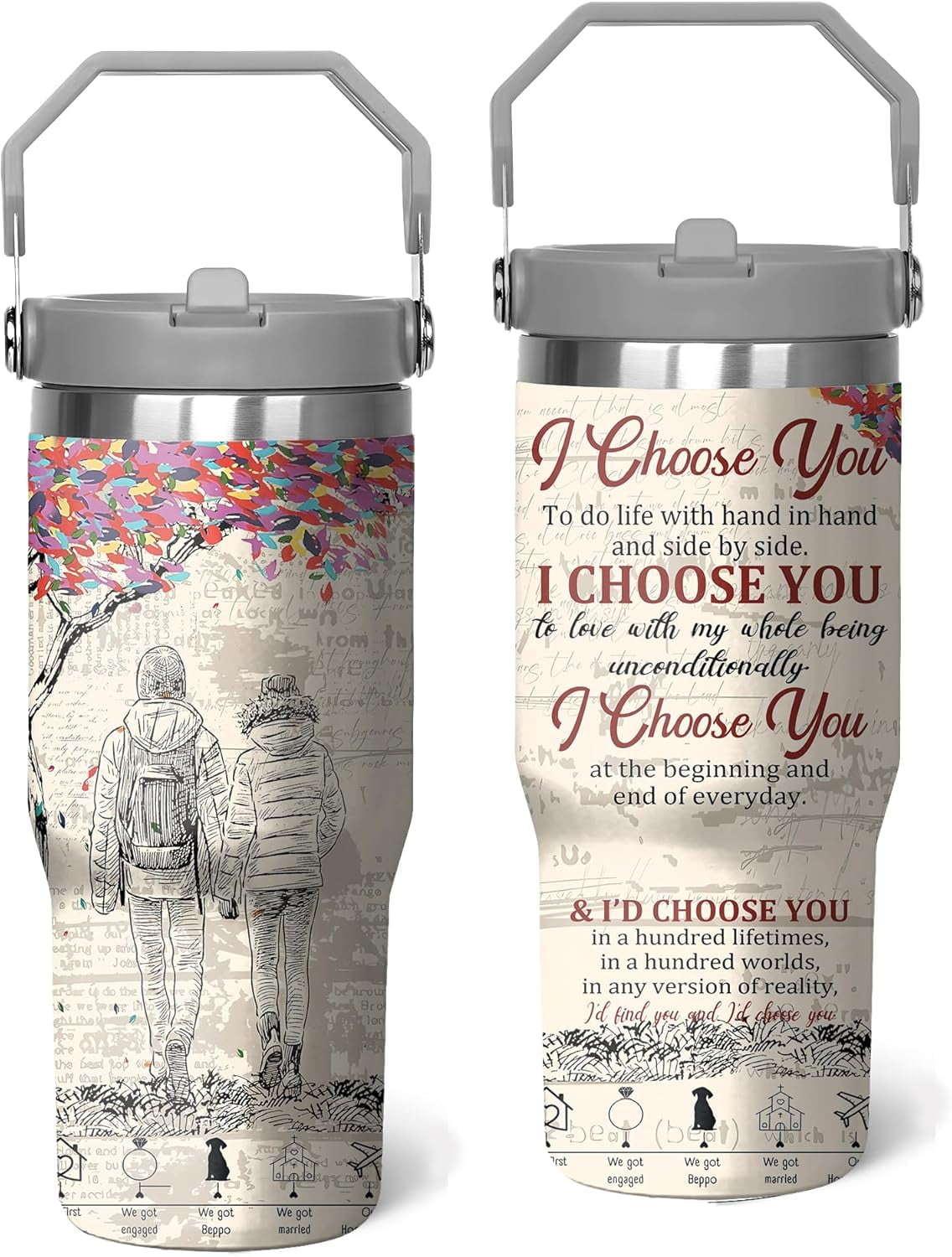 30 Oz Couples Tumbler with Handle and Straw, Anniversary Couple Double ...