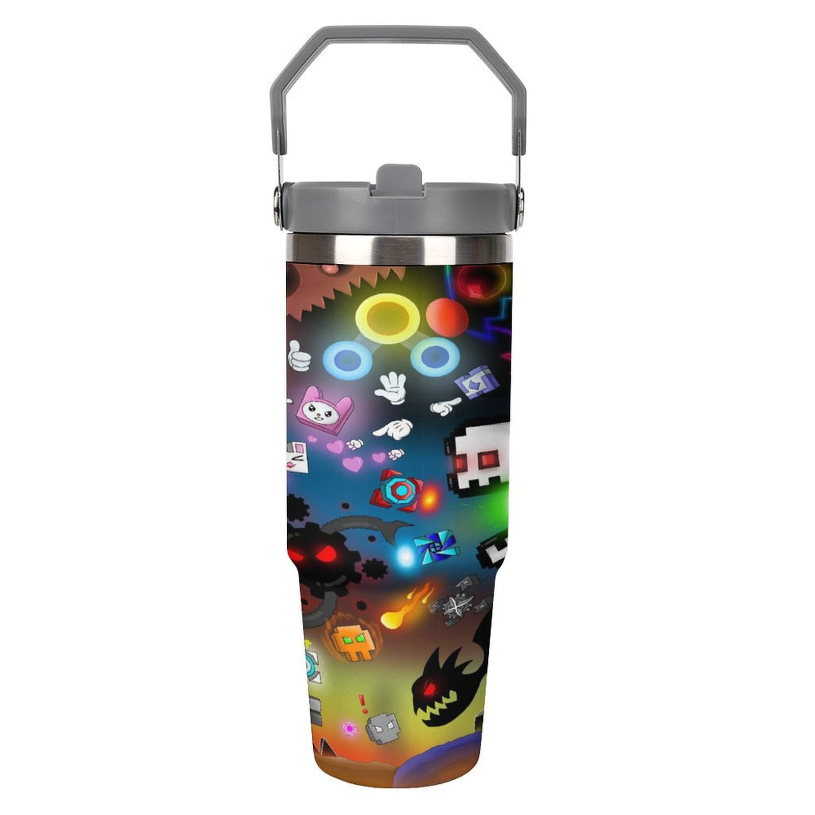 30 Oz Geometry Dash Water Bottle Tumbler with Lid And Straw Car Cup ...