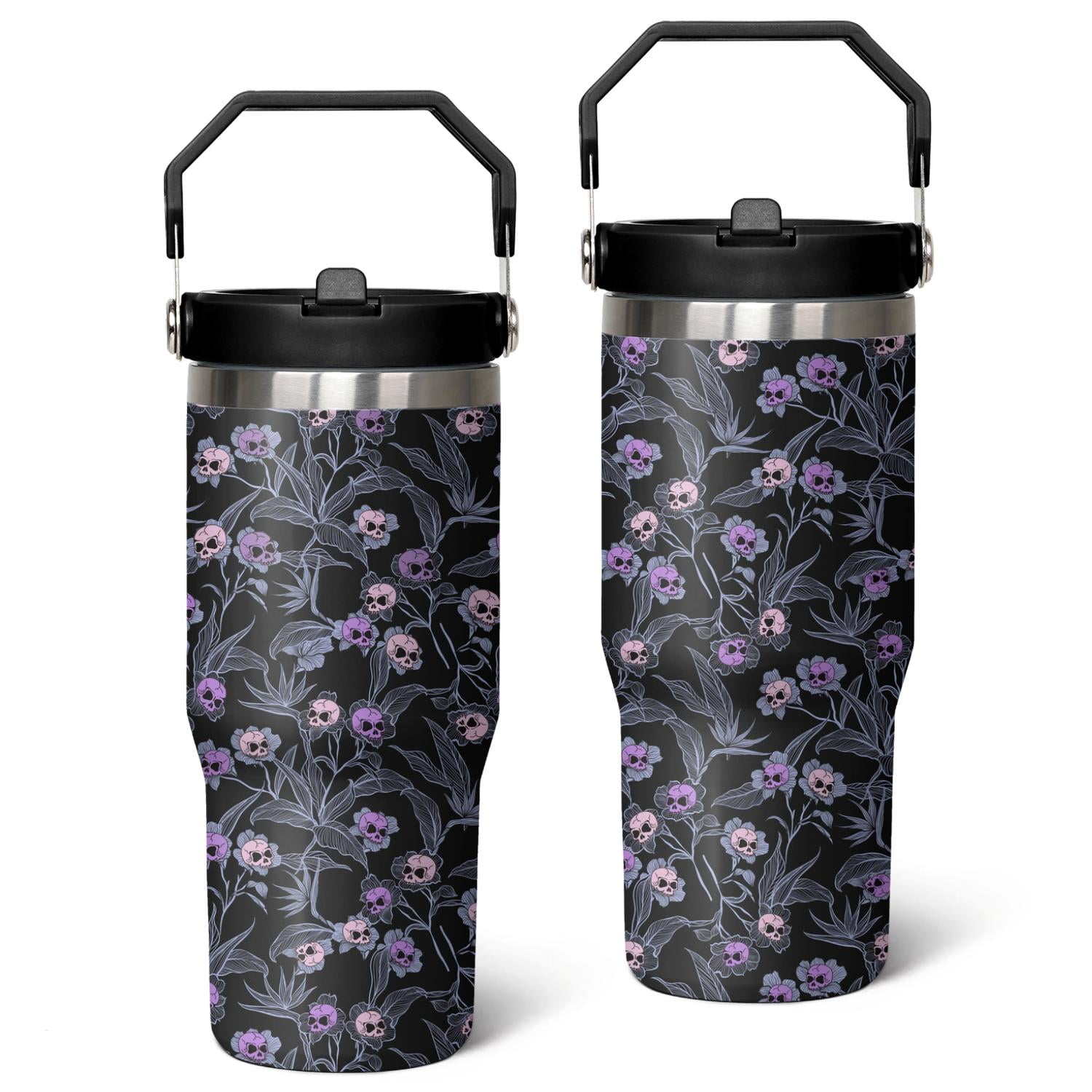30 Oz Gothic Tumbler with Lid and Straw, Goth Skull Stainless Steel ...