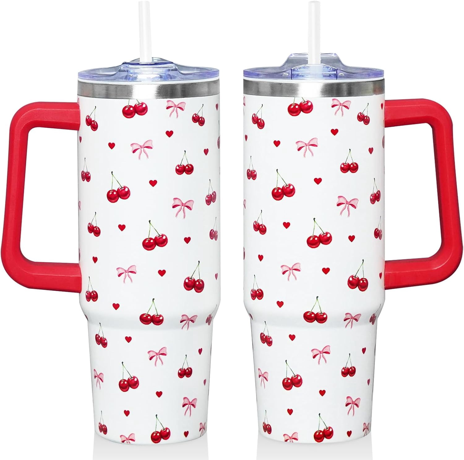 30 Oz Red Cherry Tumbler with Handle and Straw, Insulated Stainless ...