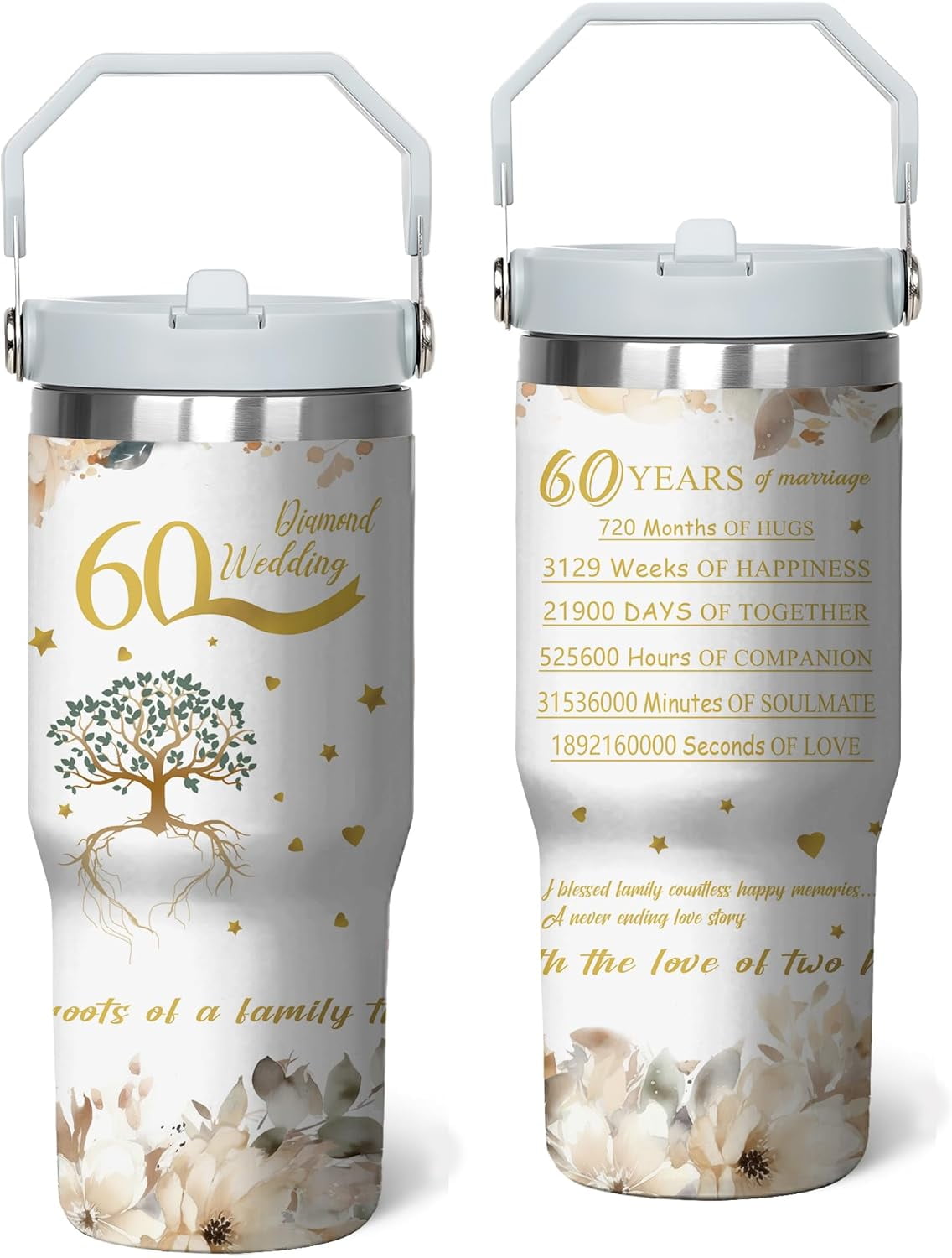 30 Oz Ruby Wedding Cups with Handle and Straw, 60th Wedding Anniversary ...