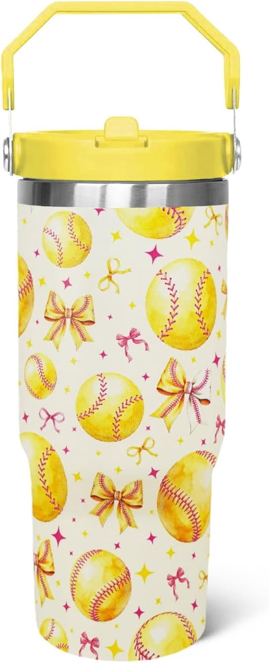 30 Oz Softball Flip Tumbler With Handle, Lid & Straw - Insulated Travel ...