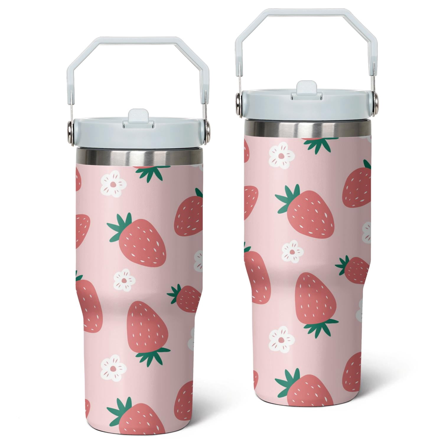 30 Oz Strawberry Flip Straw Tumbler with Top Handle for Strawberry ...