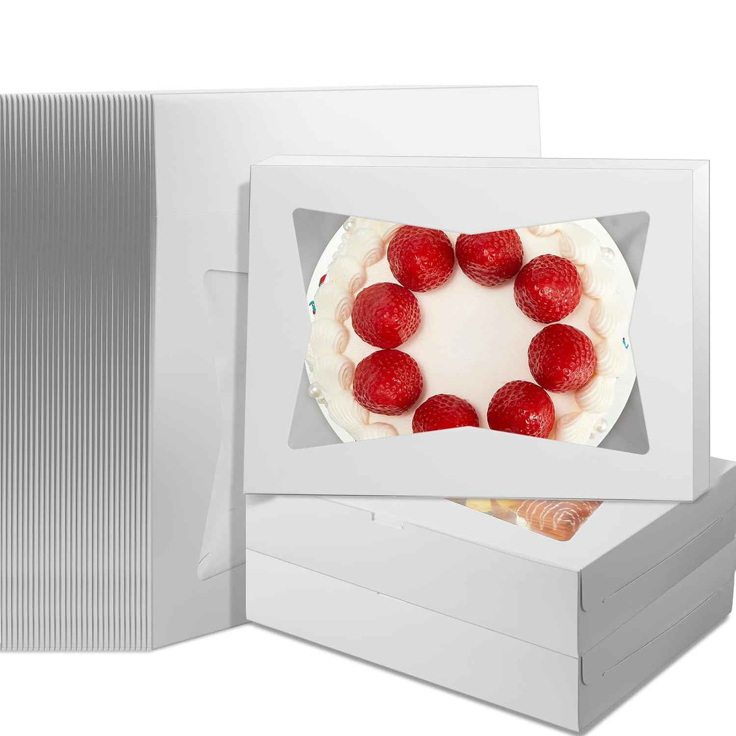 30 P cs White 19 x 14 x 4 Inches Cake Boxes Large Window Bakery Cake Box Rectangle Cardboard ...