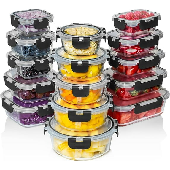 30 PC Glass Food Storage Containers with Lids - Reusable Glass Meal ...