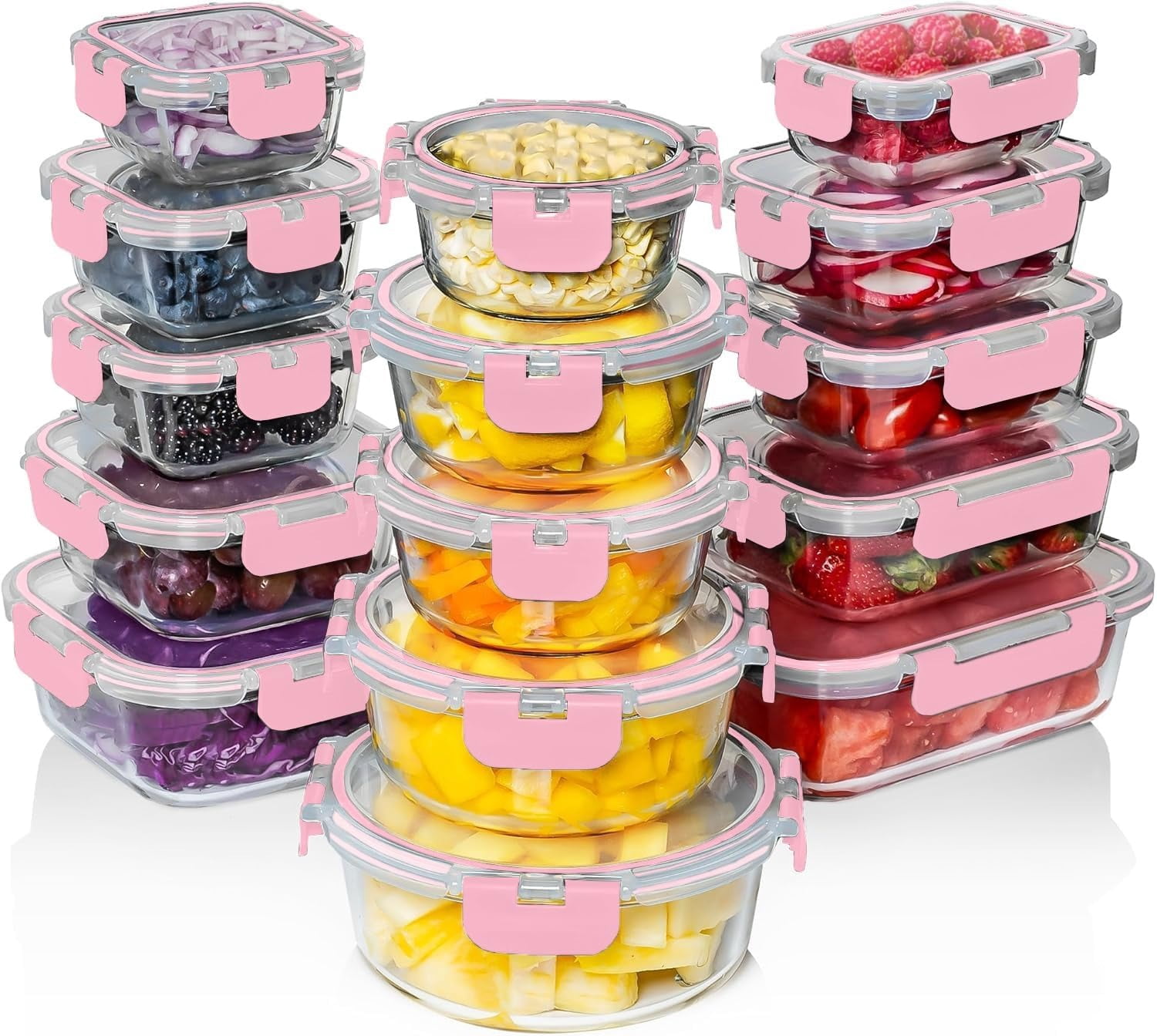 30 PC Glass Food Storage Containers with Lids - Reusable Glass Meal ...
