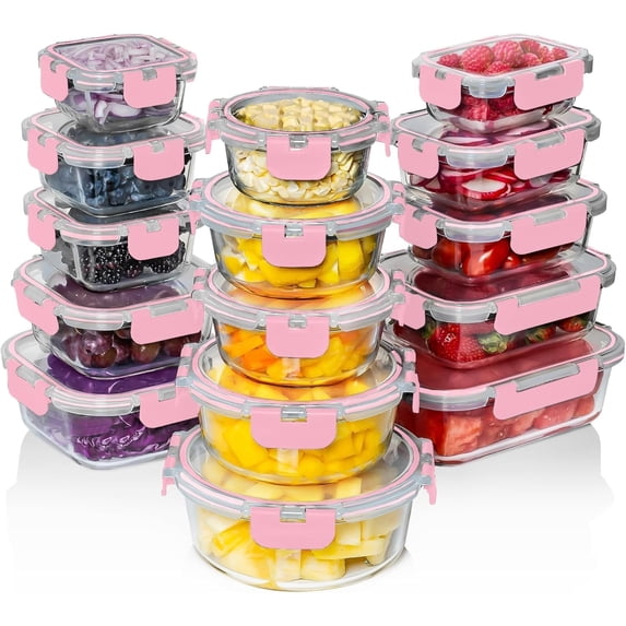30 PC Glass Food Storage Containers with Lids - Reusable Glass Meal ...
