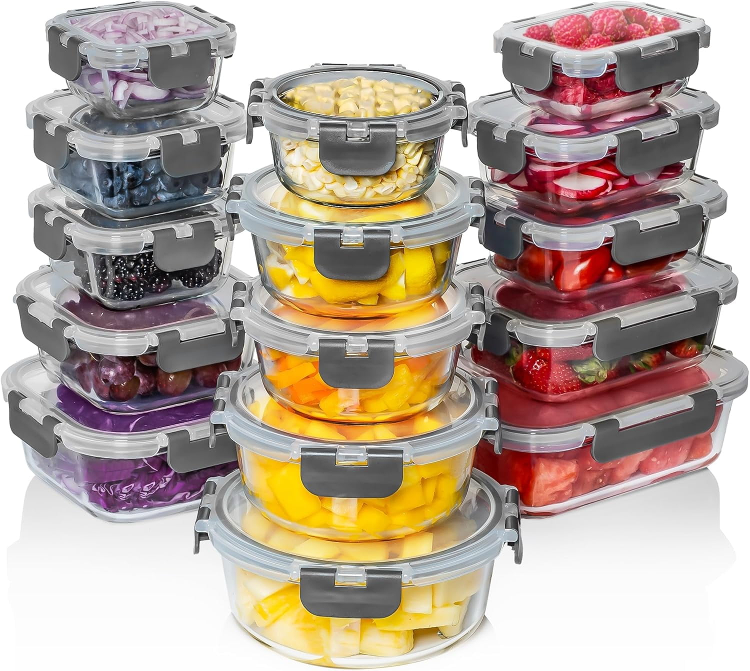 30 PC Glass Food Storage Containers with Lids - Reusable Glass Meal ...