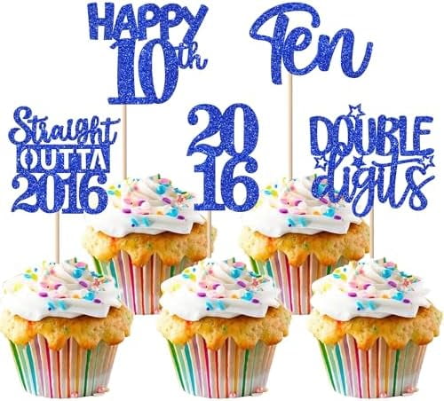 30 PCS 10th Birthday Cupcake Toppers Glitter Ten Happy 10 Straight ...