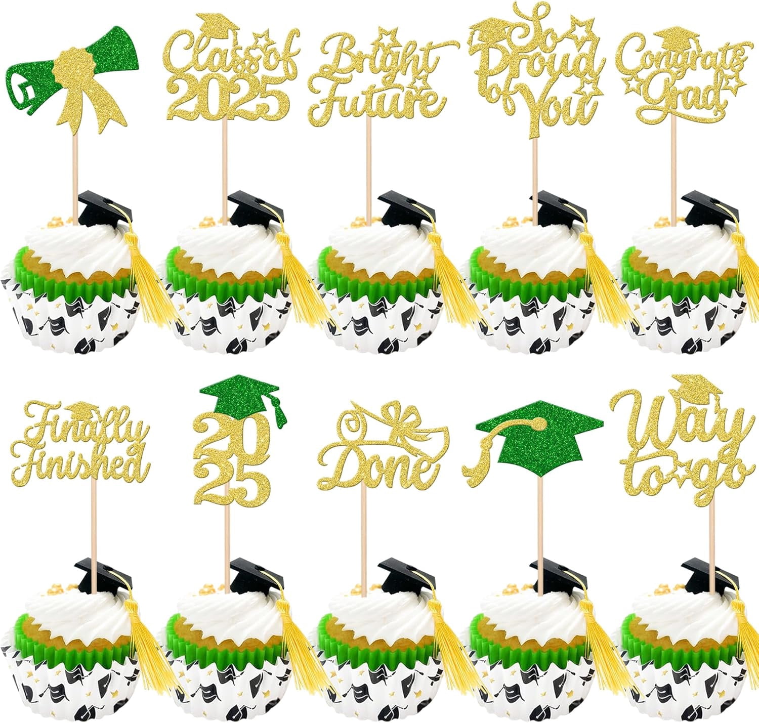 30 PCS 2025 Graduation Cupcake Toppers Glitter Diploma Congrats Grad ...