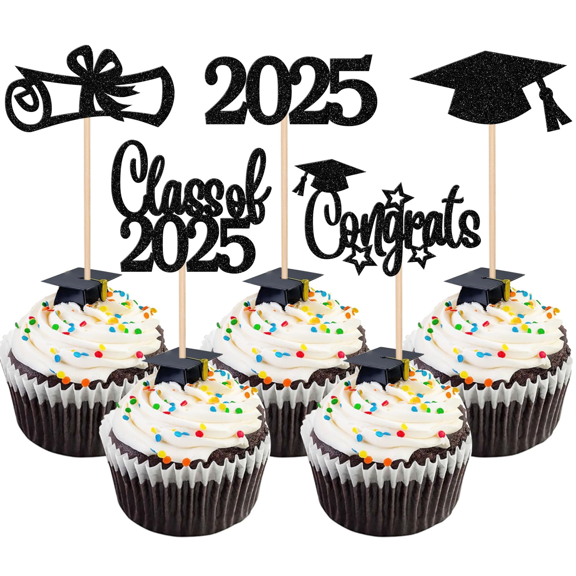 30 PCS 2025 Graduation IFF17 Theme Cupcake Toppers Glitter Diploma ...