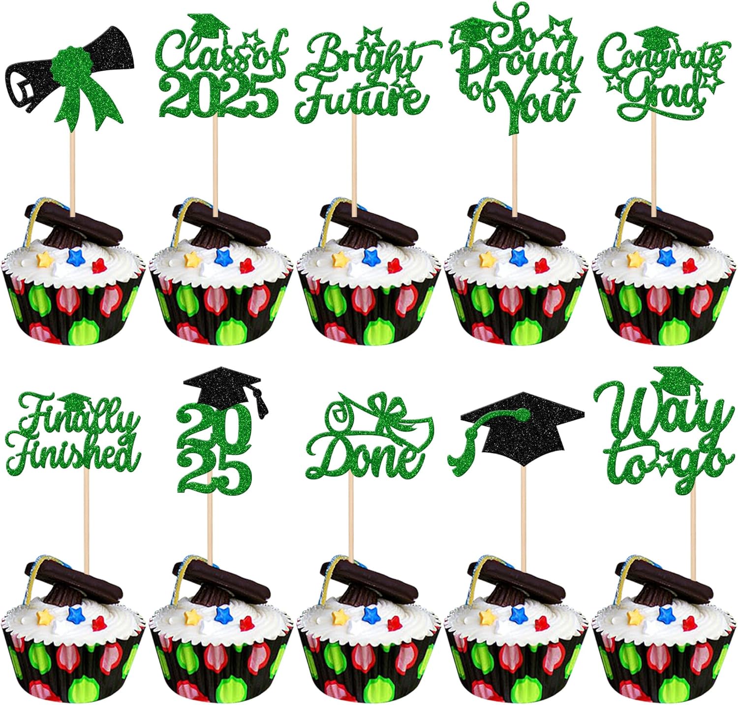 30 PCS 2025 Graduation Theme Cupcake Toppers - Glitter So Proud of You ...