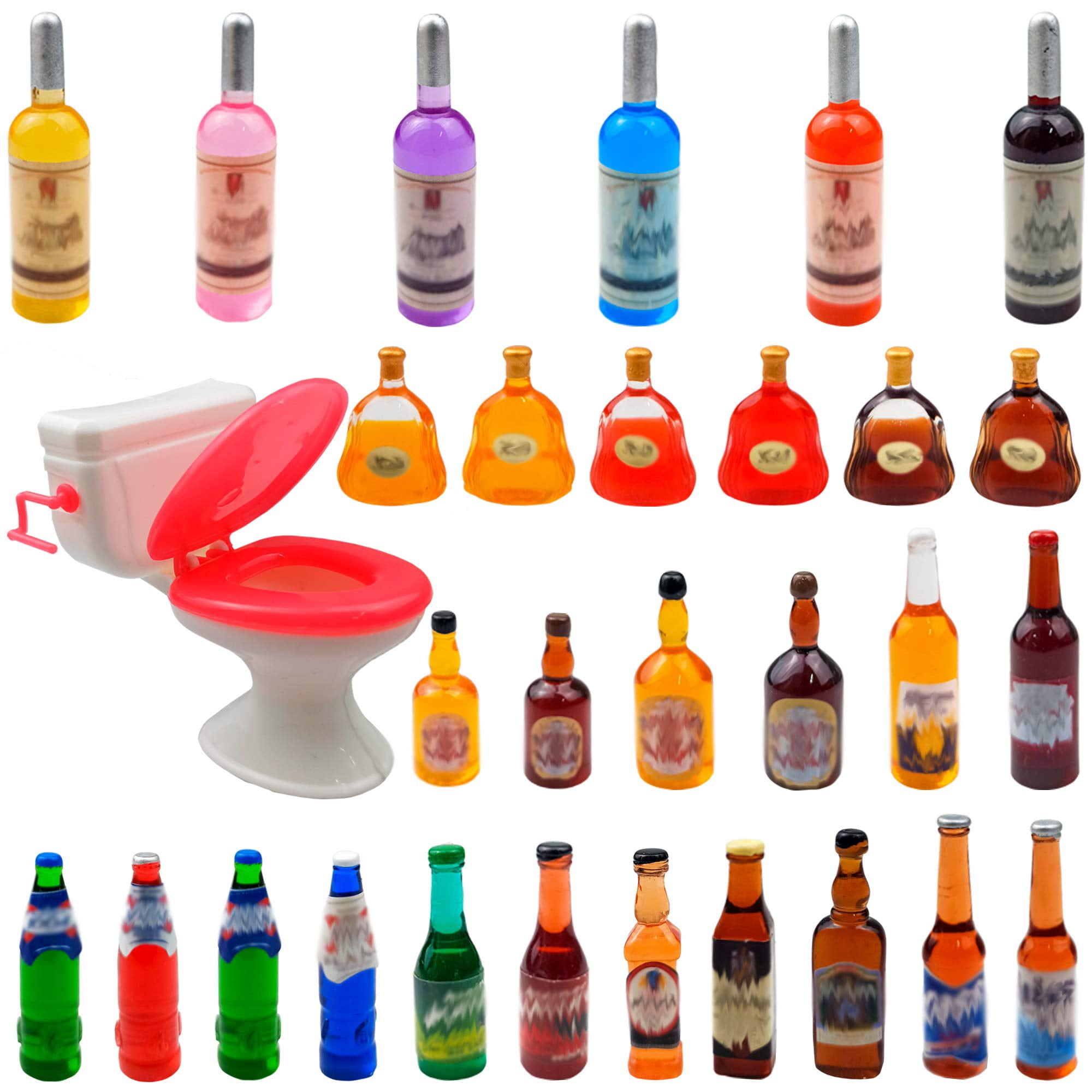 30 PCS 29 Styles Mini Wine COC1Bottles Cake Toppers with 1 Plastic ...
