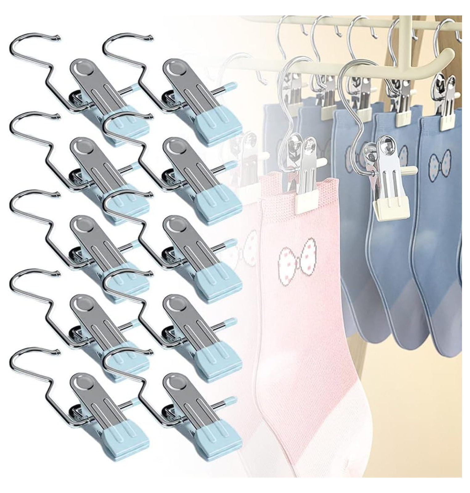 30 PCS Anti-Rust Clip Space-Saving Clothespin Hat Pants Storage Hanging Travel Hook, Heavy Duty ...