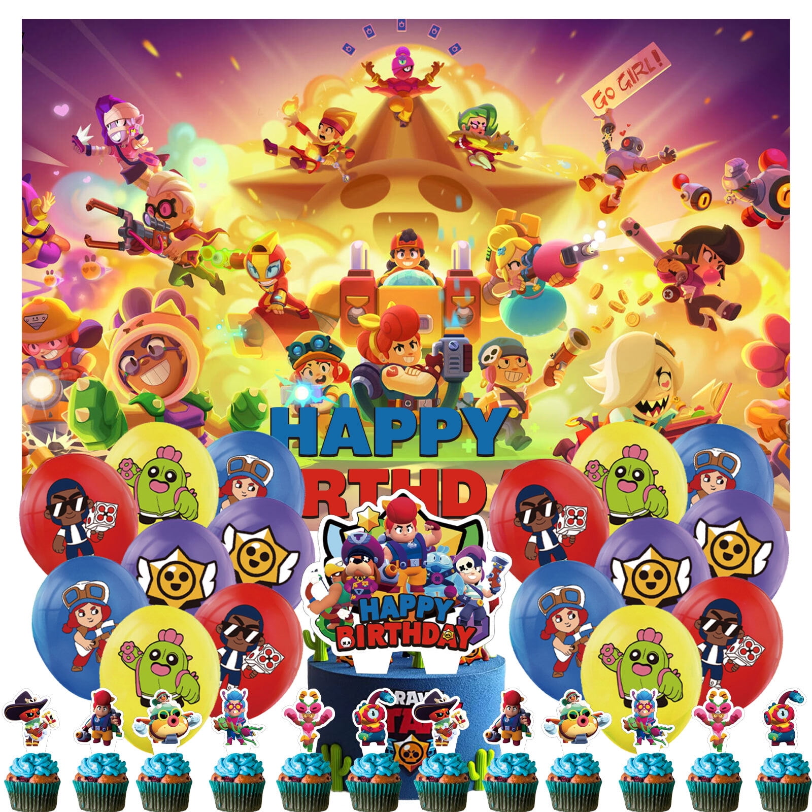 30 Pcs For Brawl Stars Theme Party Decorations,With 5*3ft Birthday ...