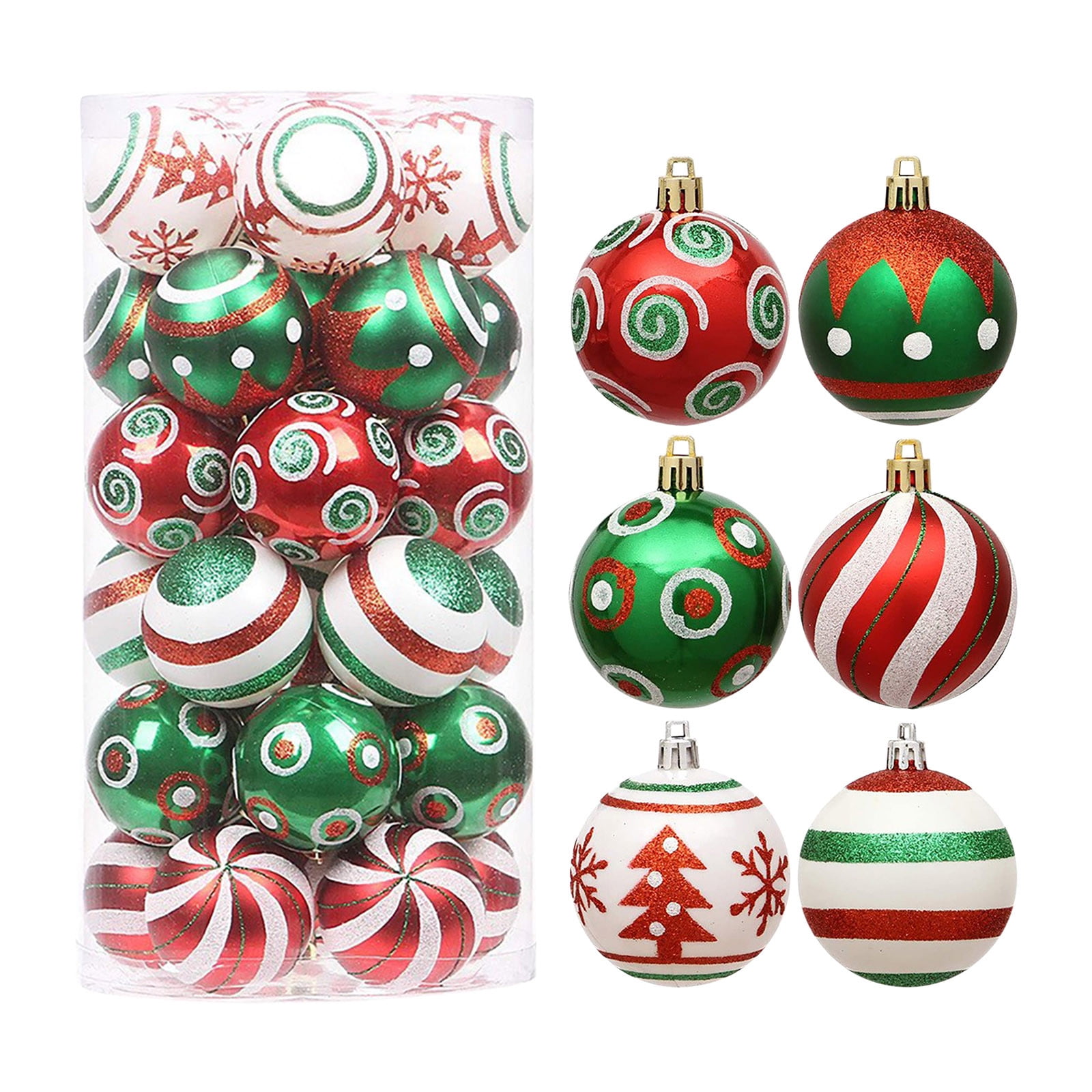 30 PCS Christmas Ball Ornaments Red Green and White,Glitter Christmas ...