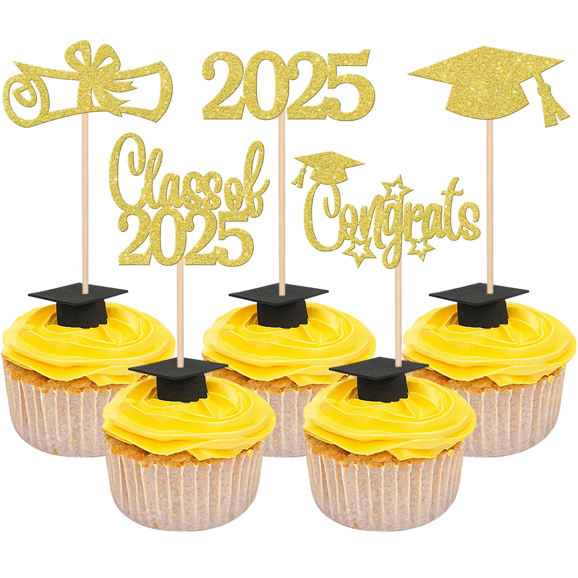 30 PCS ClassTRDN of 2025 Graduation Cupcake Toppers Glitter Diploma ...