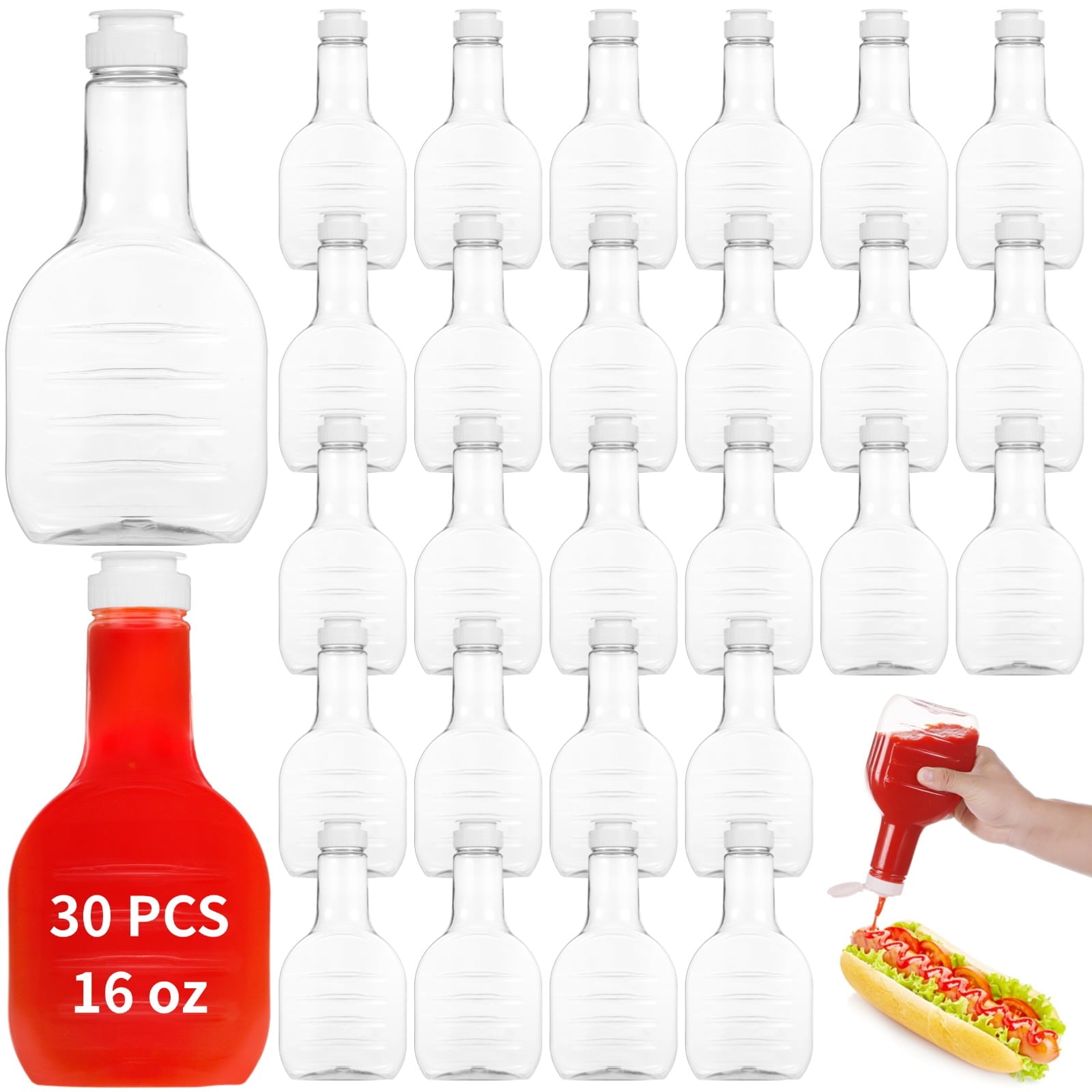 30 PCS Clear Plastic Salad Dressing Bottles, 16 oz Empty Squeeze ...