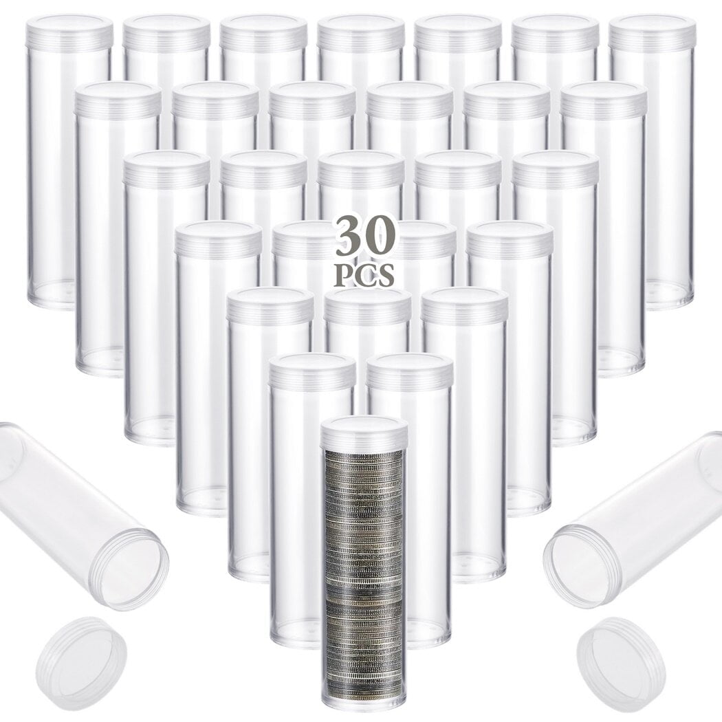 30 PCS Coin Storage Tubes, Quarter Tubes Clear Coin Penny Tube, Plastic ...