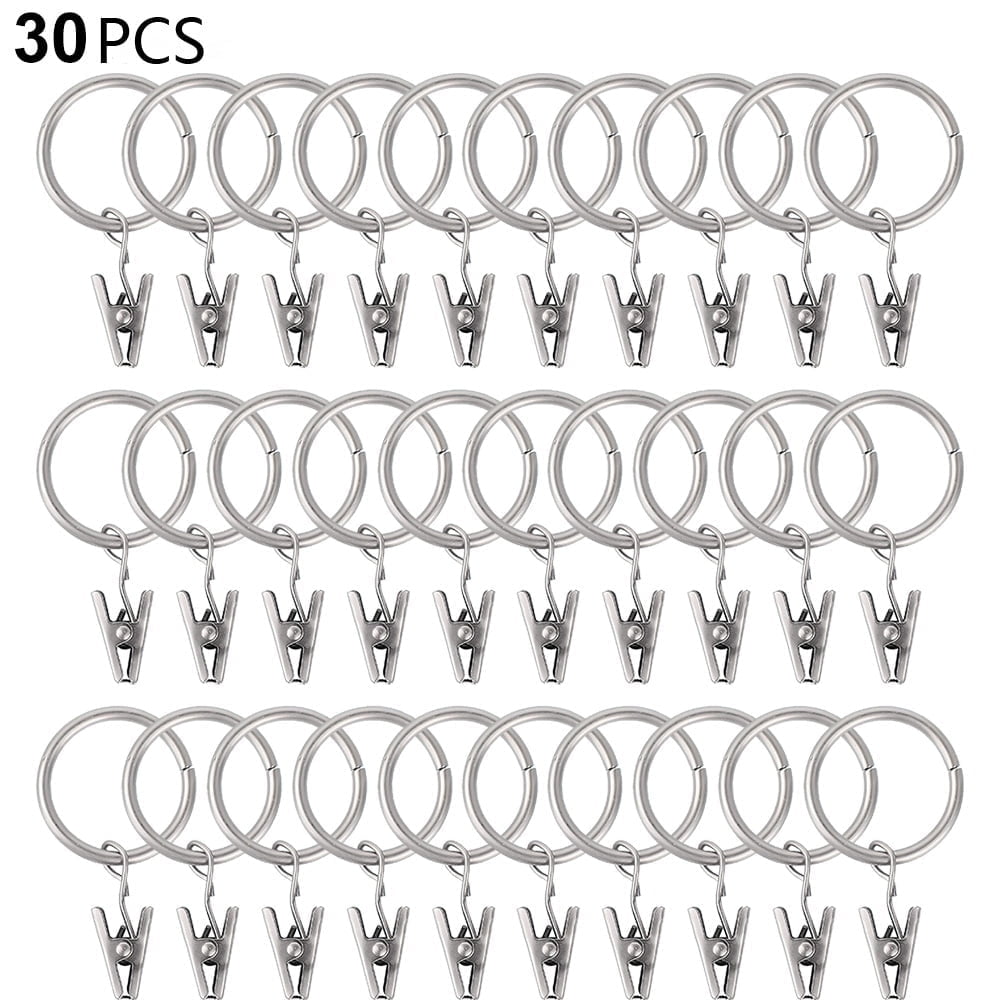 30 PCS Curtain Rings with Clips, Strong Drapery Clips Hooks on Tension ...