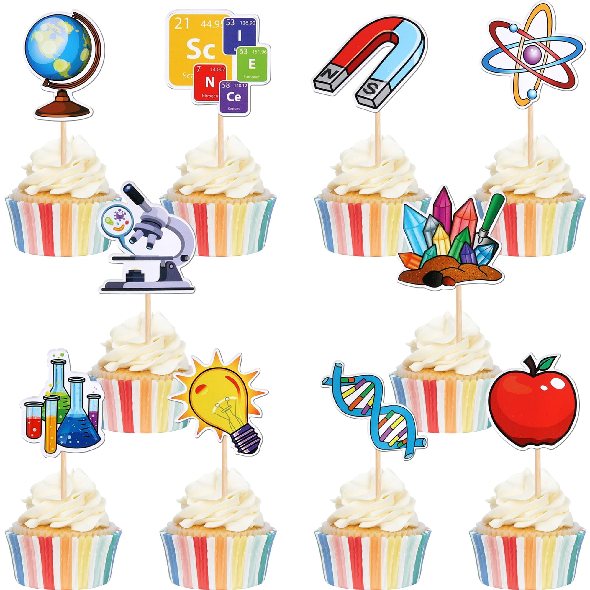 30 PCS Double Sided Science Cupcake Toppers H2FSD- Astronomy, Biology, Chemistry, Physics Cake ...