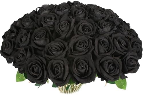 30 PCS Fake Black Roses, Artificial Flowers Bulk Halloween Decorations ...