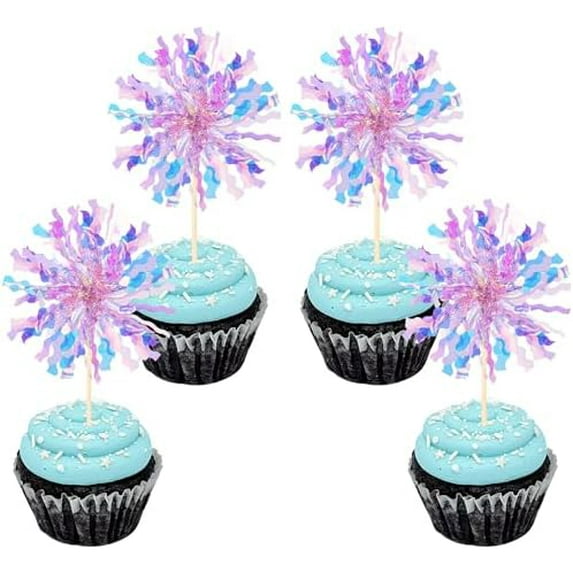 30 PCS Foil Firework Cupcake Toppers Sparkle Tinsel Cupcake Picks Happy ...