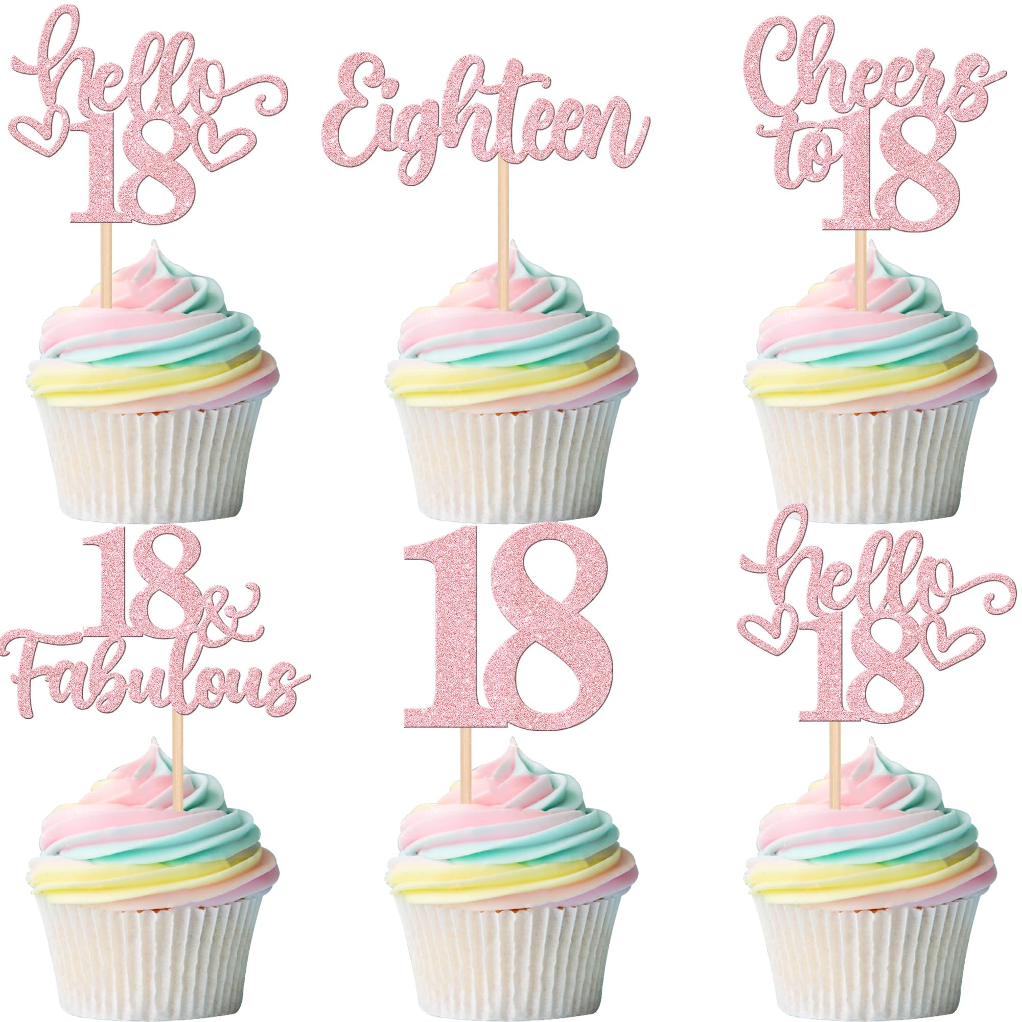 30 PCS HappyITSC 18th Birthday Cupcake Toppers Glitter Eighteen Hello ...