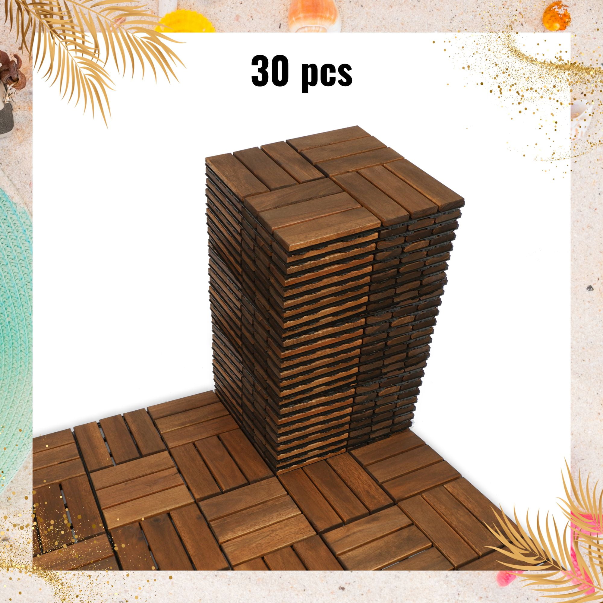 30 PCS Interlocking Deck Tiles, 12" x 12" Square Checker Pattern ...