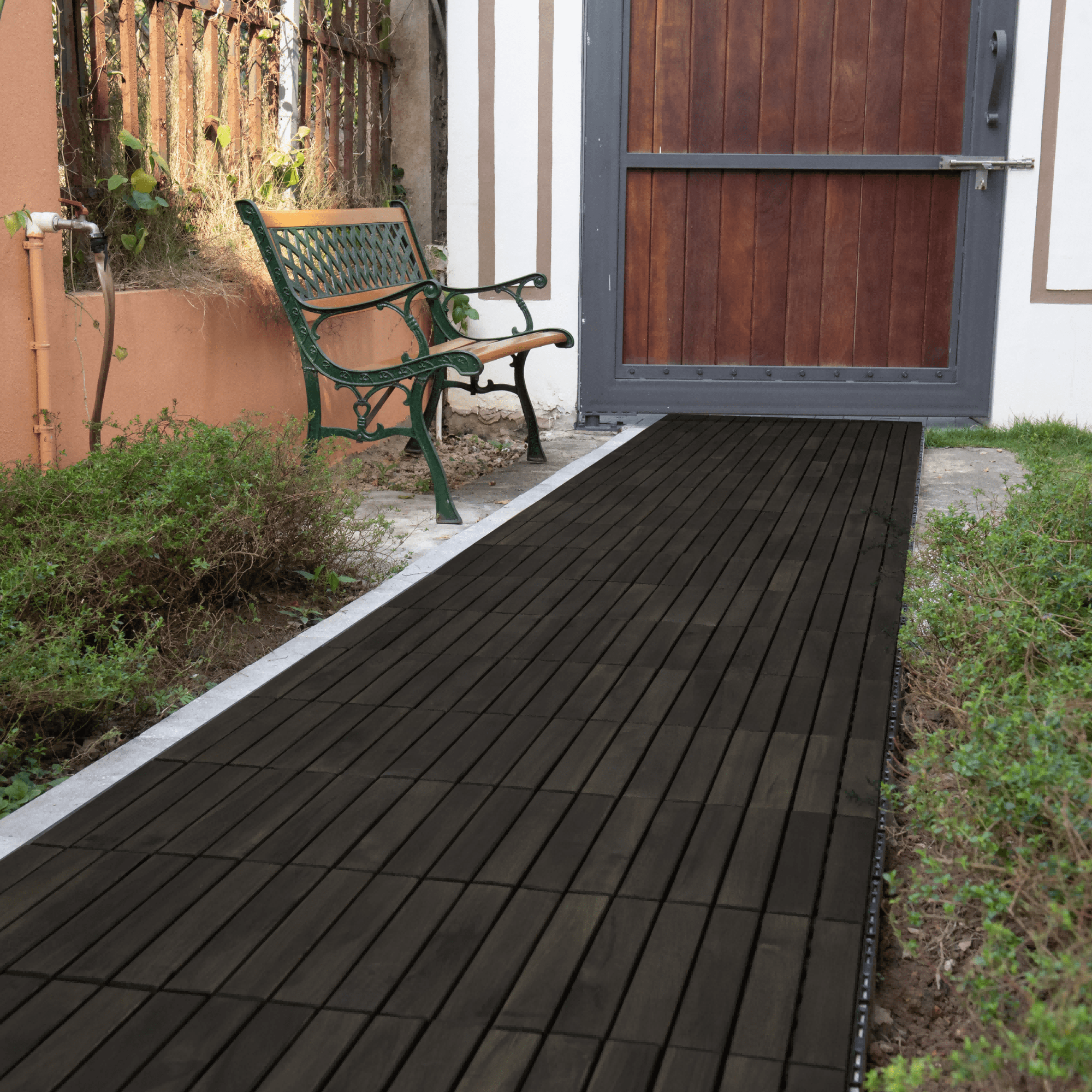 30 PCS Interlocking Deck Tiles Striped Pattern, 12" x 12" Dark Brown ...