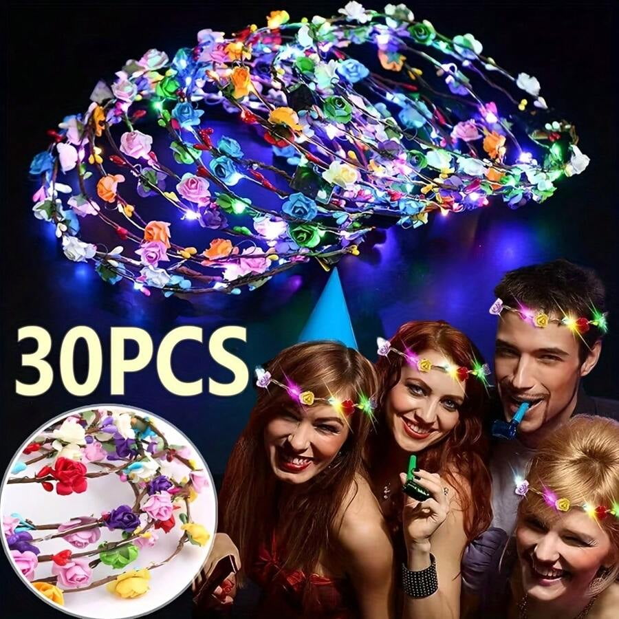 30 PCS LED Flower Crown Glowing Wreath Luminous Garland Birthday ...