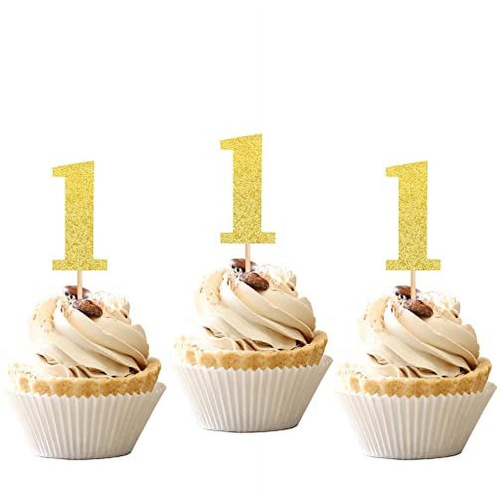 30 PCS Number 1 Cupcake Toppers Glitter 1st Birthday Cupcake Picks Baby ...