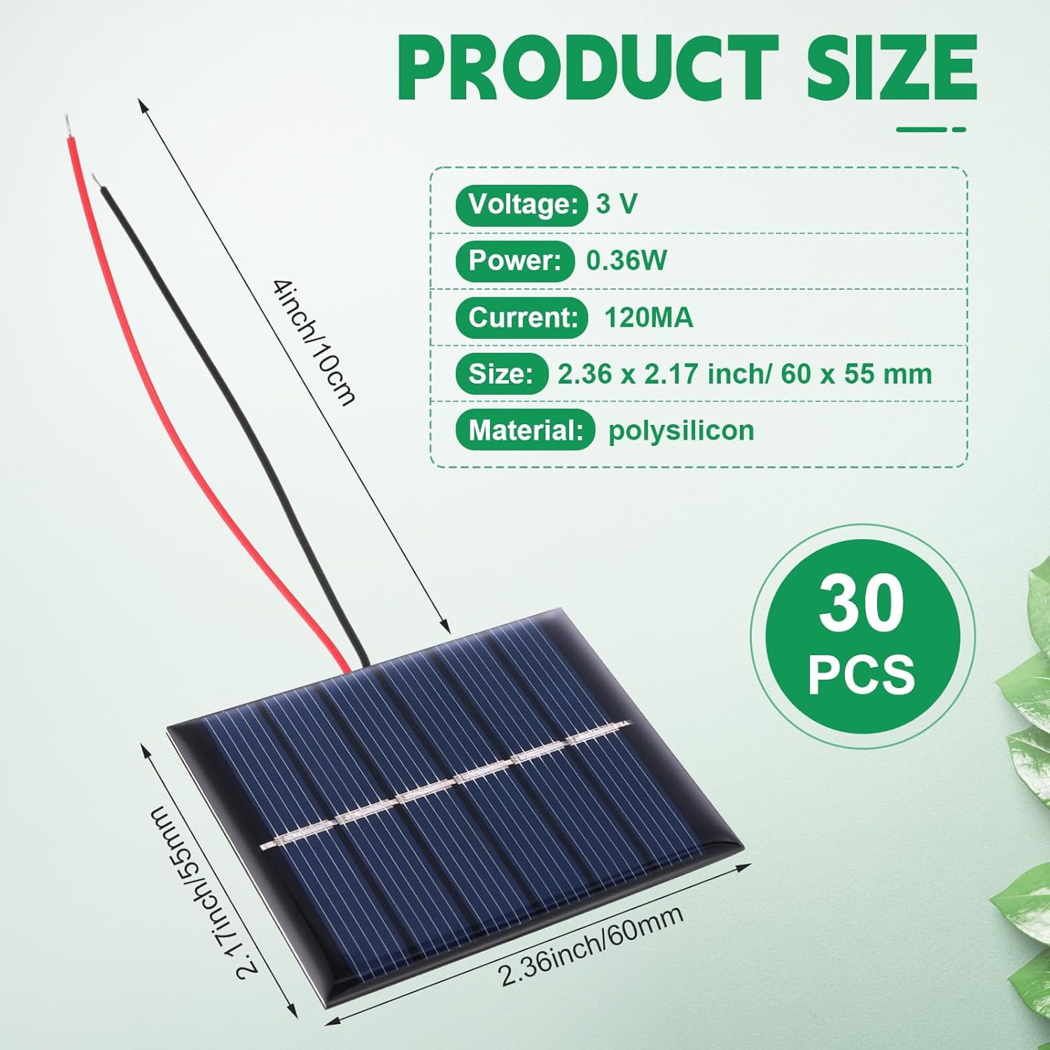 30 PCS Panels 3V 120MA Polycrystalline Photovoltaic Cell Kits for Phone ...