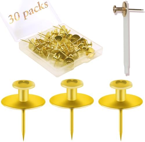 30 PCS Picture Hangers Hooks for Drywall, Gold Push Pins Double Headed ...