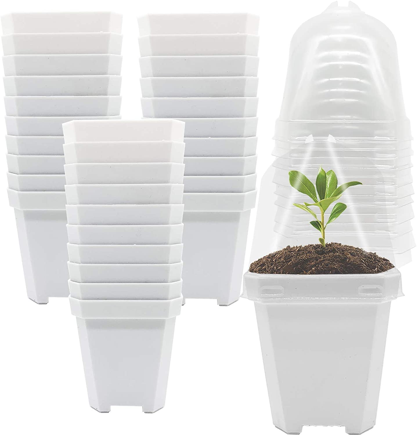 30 PCS Plant Nursery Pots with Humidity Dome-Gardening Pots Small ...