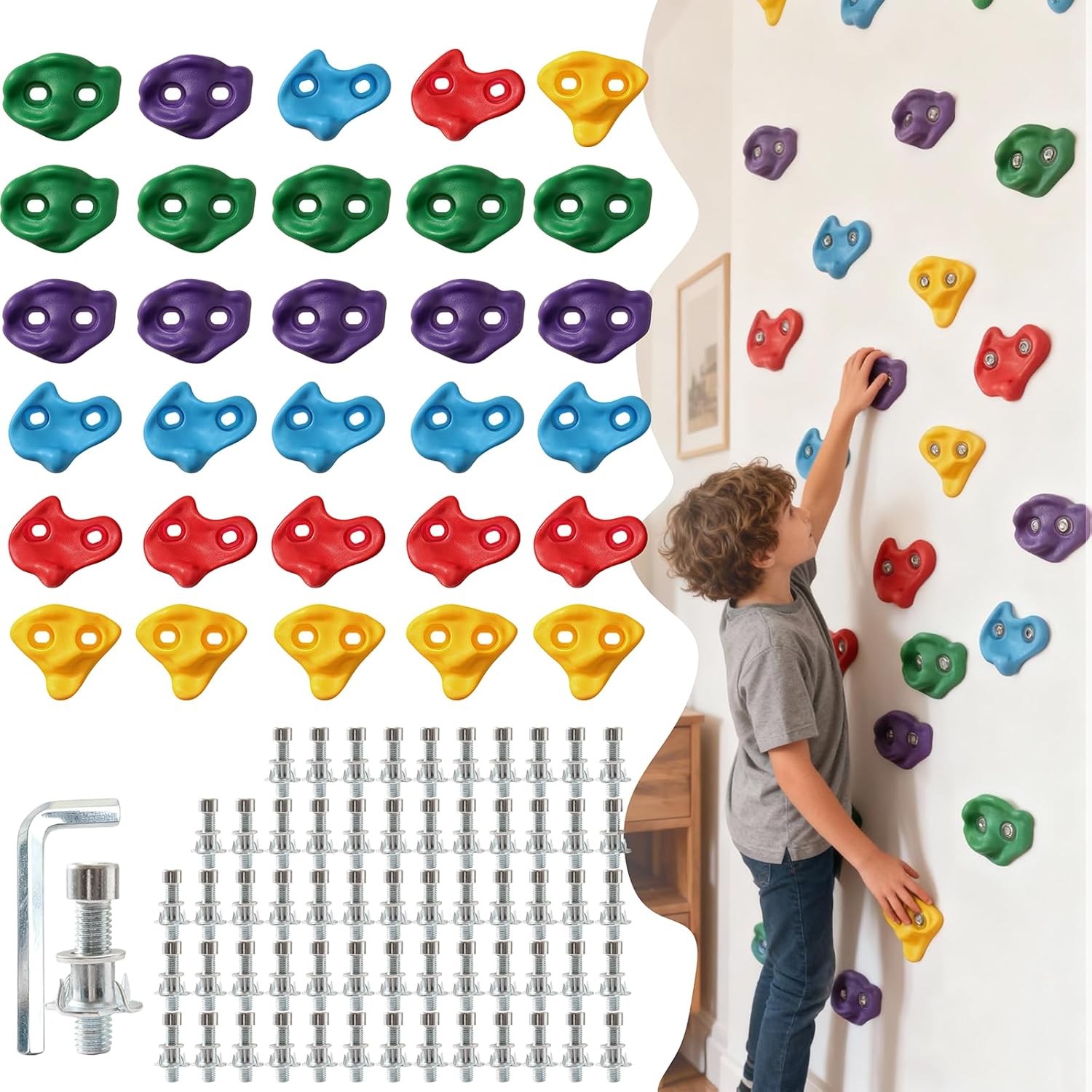 30 PCS Rock Climbing Holds for Kids,Adult Rock Wall Holds Large Climbing Rock Wall Grips for ...