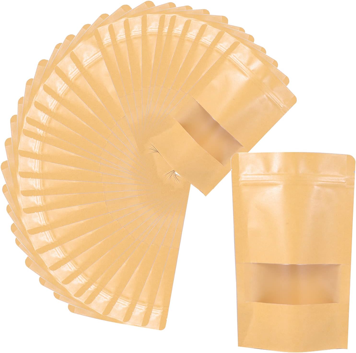 30 PCS Self Sealing Kraft Paper Bag, Kraft Ziplock Stand Up Bags Window ...