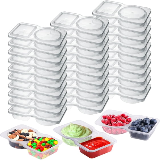 30 PCS Snack Containers with Lids, Portable Divided 2 Compartment Dip ...
