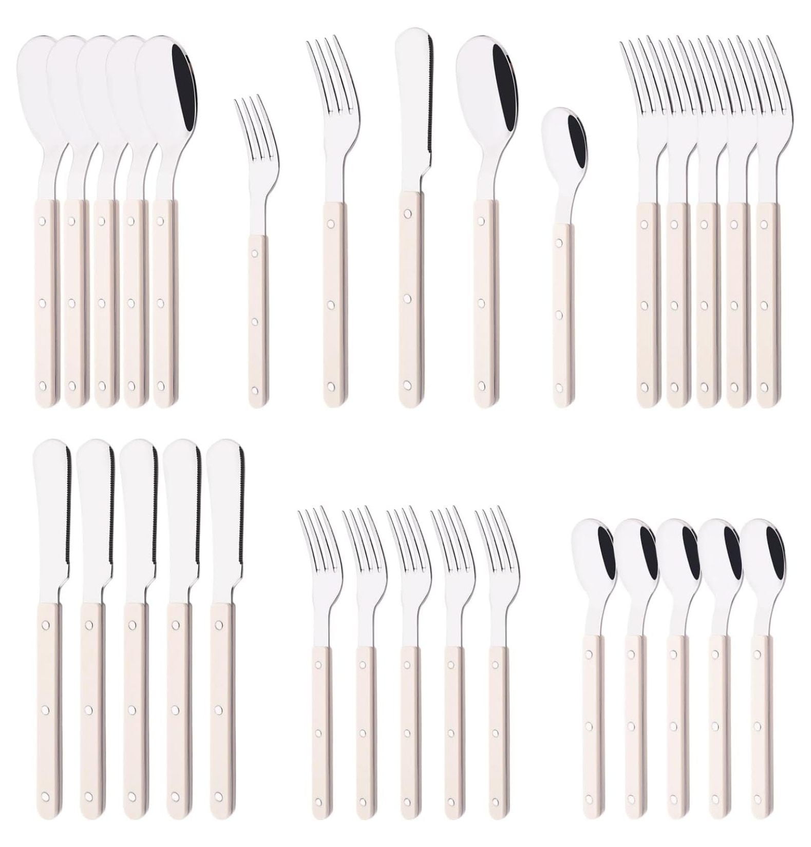 30 PCS Stainless Steel Flatware Set for 6, Silverware Set with Colored ...
