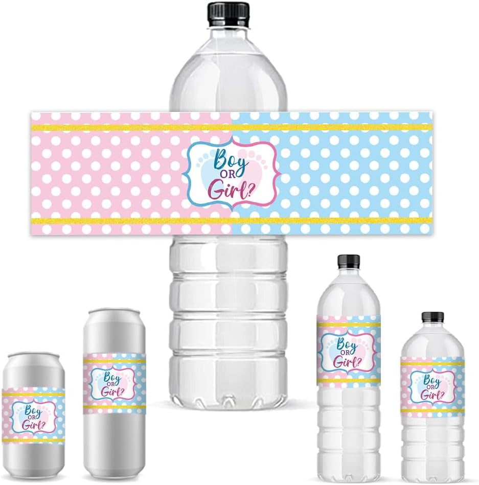 30 PCS Water Bottle Labels Gender Reveal Bottle Wrappers Footprint ...