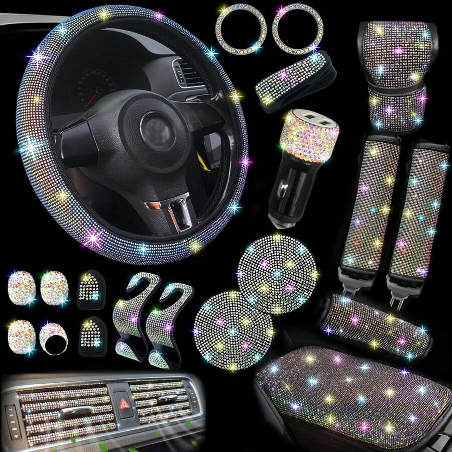 30 PCs Bling Car Accessories Set For Women, Steering Wheel Covers ...