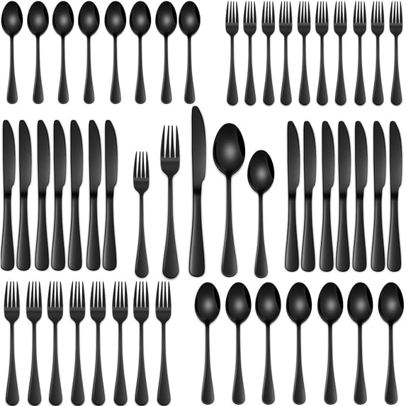 30 PCs Flatware Sets,Black Stainless Steel Silverware Sets Service For ...
