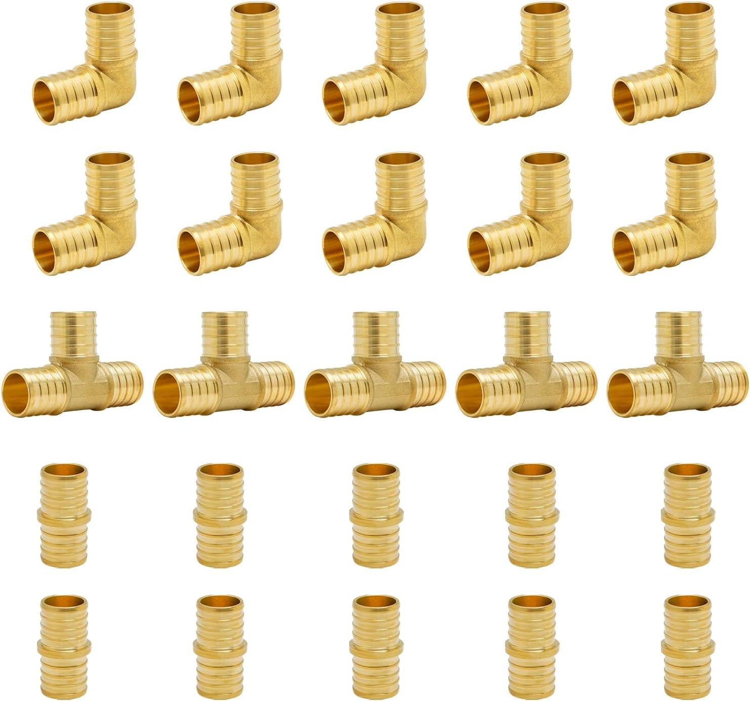 30-Pack 1 Inch PEX Fittings, 10 Each Elbow Tee Coupling, No Lead Brass, Pex Fittings 1 Inch ...