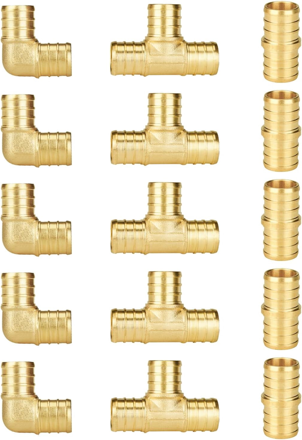 30-Pack 1 Inch PEX Fittings, 10 Each Elbow Tee Coupling, No Lead Brass ...