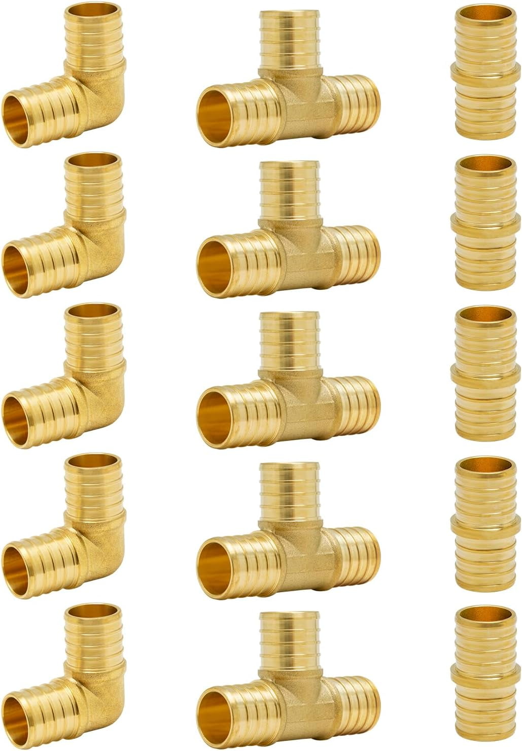 30-Pack 1 Inch PEX Fittings, 10 Each Elbow Tee Coupling, No Lead Brass ...