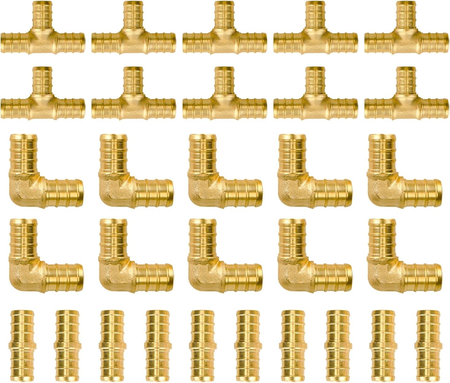 30-Pack 1 Inch PEX Fittings, 10 Each Elbow Tee Coupling, No Lead Brass, Pex Fittings 1 Inch ...