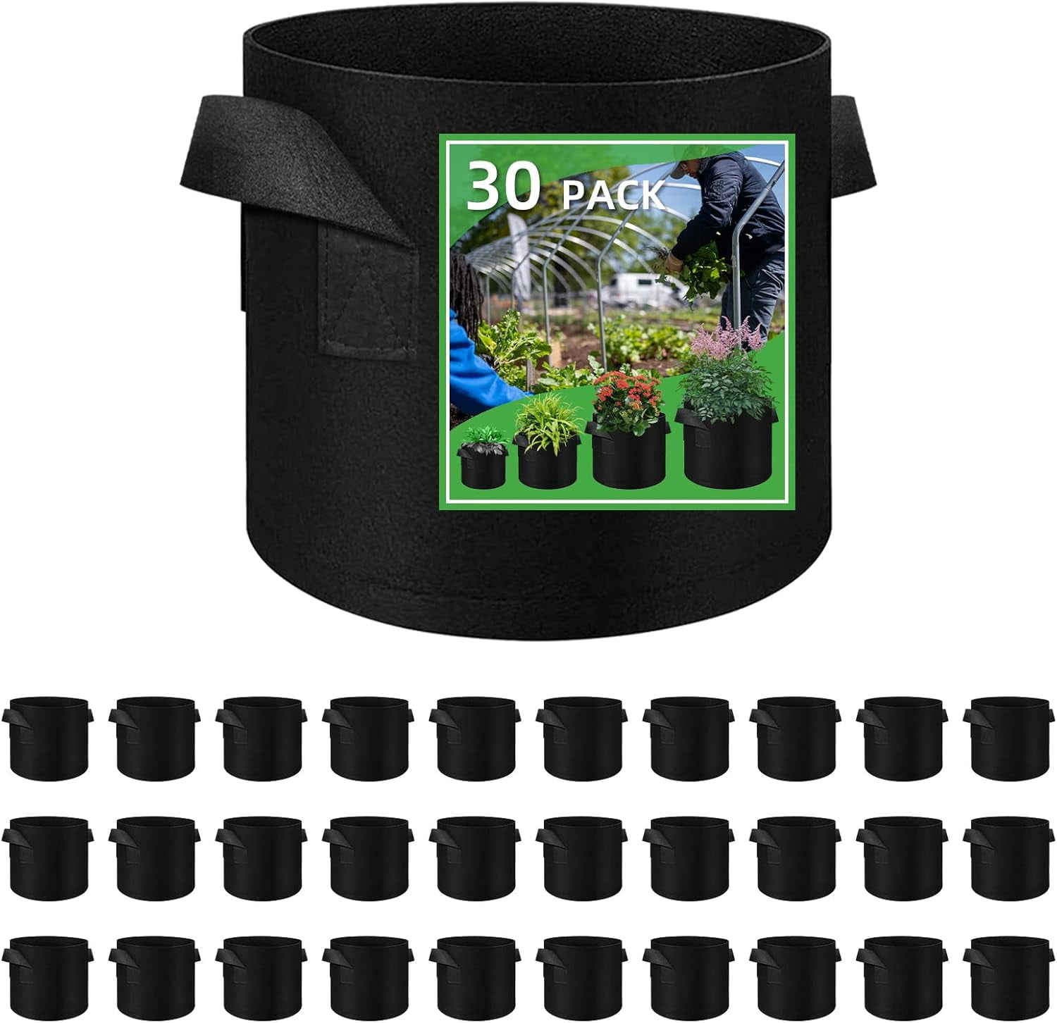 30 Pack 10 Gallon Plant Grow Bags, Breathable Felt Non-Woven Aeration ...
