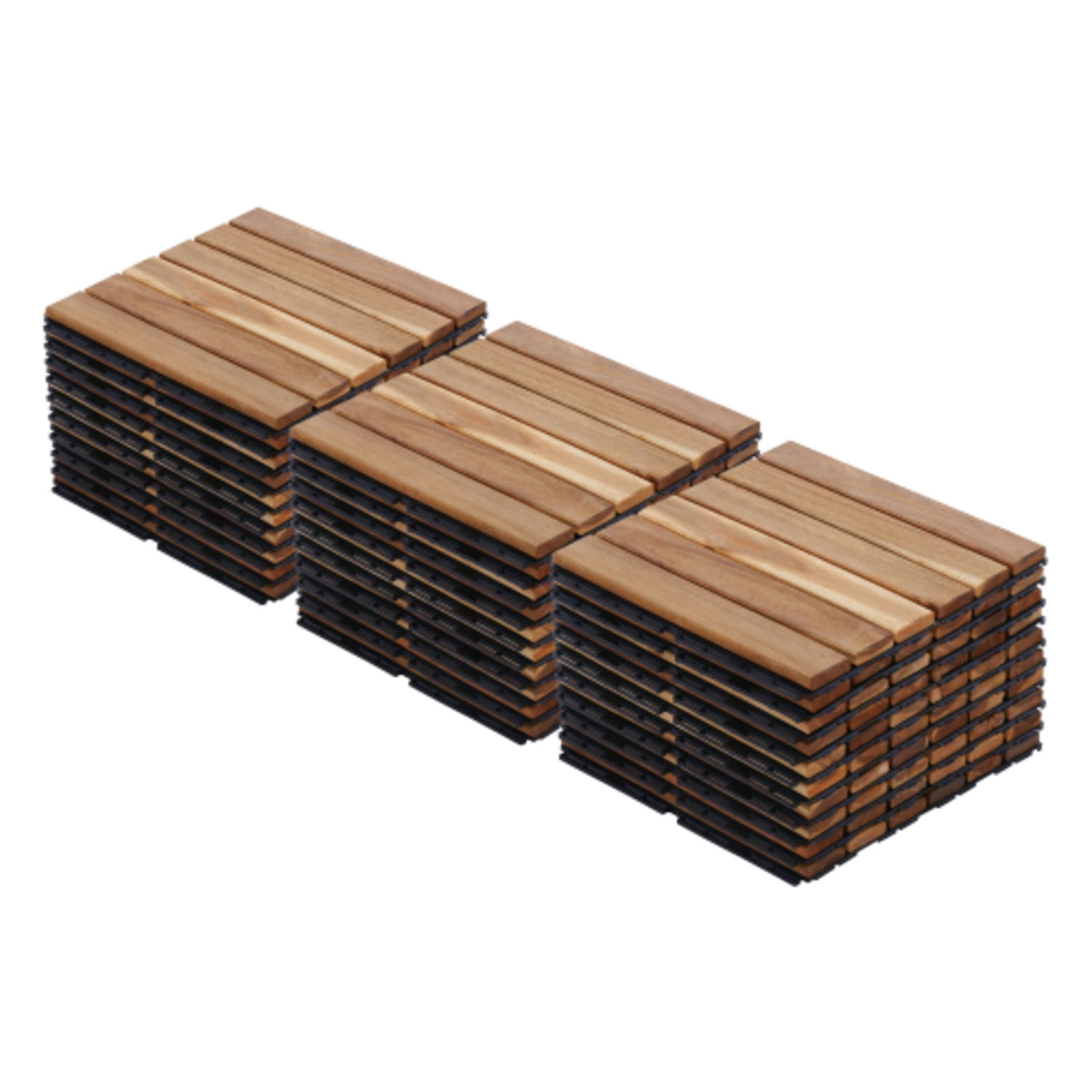 30-Pack 12" x 12" Acacia Hardwood Interlock Deck Tiles For Patio ...