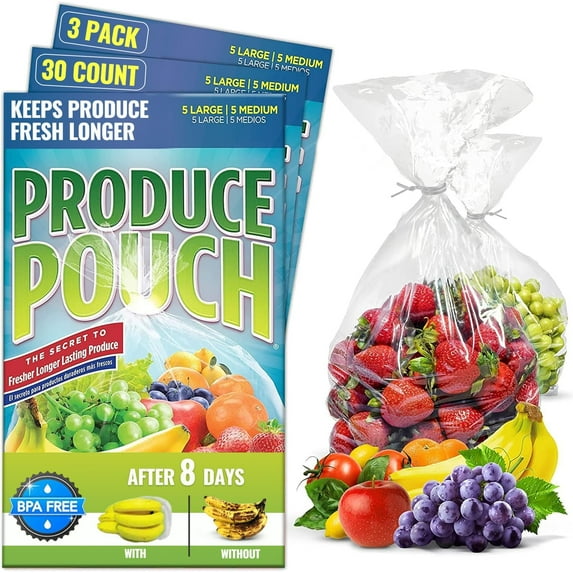 30-Pack (15M, 15L) - Extend Shelf Life, Reusable Produce Bags For ...