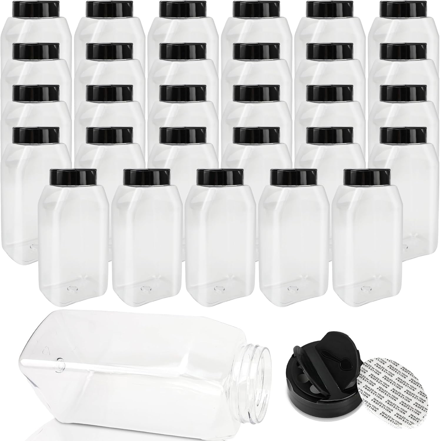 30 Pack 16 oz Plastic Spice Jars with Cap Clear Empty Square Plastic ...